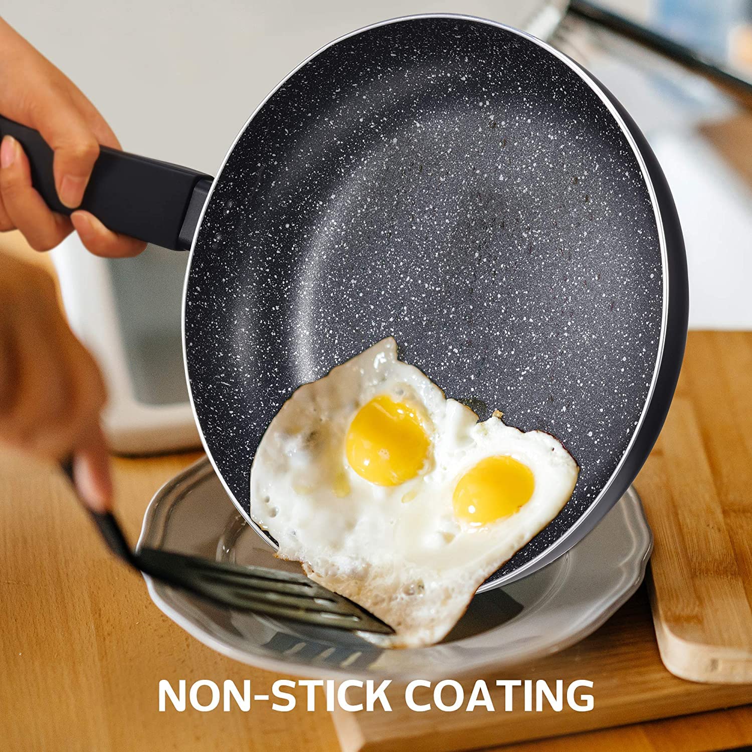 CSK Kitchen Cookware Set - Pots and Pans Set with Lid, Nonstick Pan Set with Black Granite Derived Coating, PFOS/PFOA Free, Housewarming Gift, Black with White Dot, 9 Pieces…