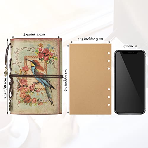 Vintage Leather Refillable Notebook, Hard Cover Retro Journal, 100 Unlined Paper, Pocket Notebook Diaries, Sketchbooks (Grey Magpie) View translation