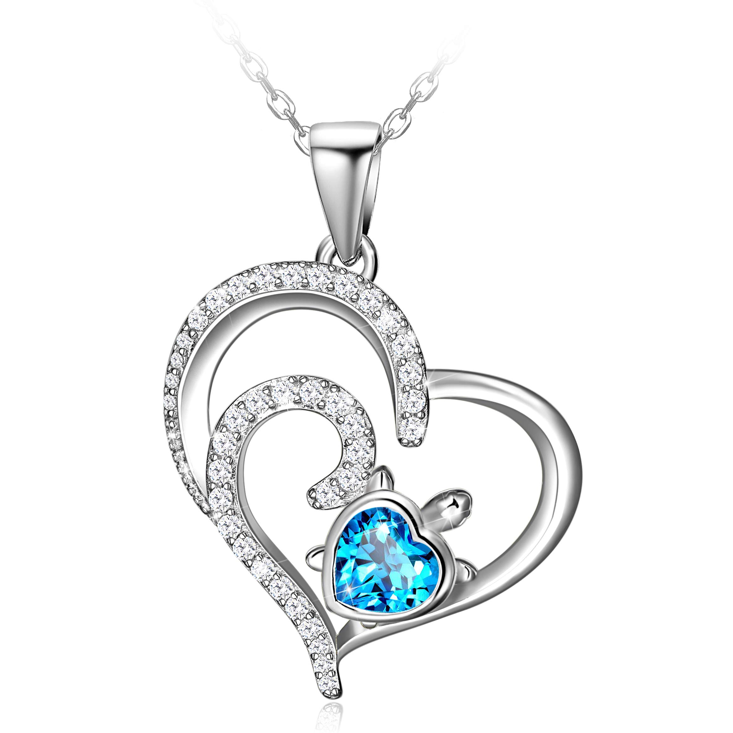 Distance Double Love Heart Necklace for Women 925 Sterling Silver Ocean Spray Sea Turtle Pendant Necklace Birthday Gifts for Daughter Wife