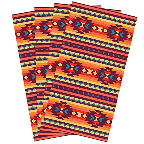 Kitchen Towel Indian Geometric Ethnic Tribal Art Dish Cloths 4 Pack 18x28in,Super Absorbent Tea Hand Towels Bathroom Cleaning Cloth Abstract Vintage Native Texture Soft Dishcloth for Drying Dishes
