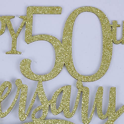 Happy 50th Anniversary Cake Topper,Gold Glitter 50th Birthday, 50Anniversary Party Decoration Supplies,Wedding Anniversary Party Decoration
