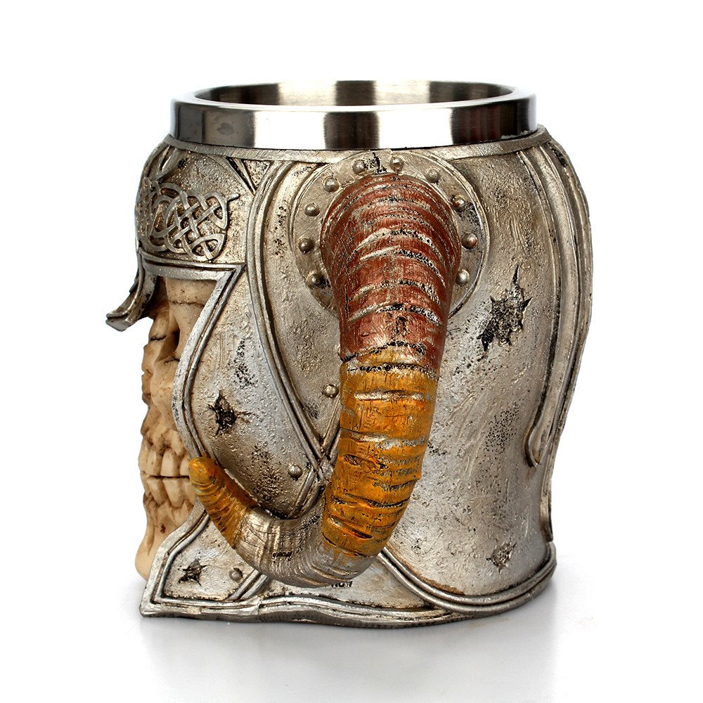 Stainless Steel Skull Mug Viking Drinking Cup Skeleton Resin Beer Stein Tankard Coffee Mug Tea Cup Halloween Bar Drinkware Gift