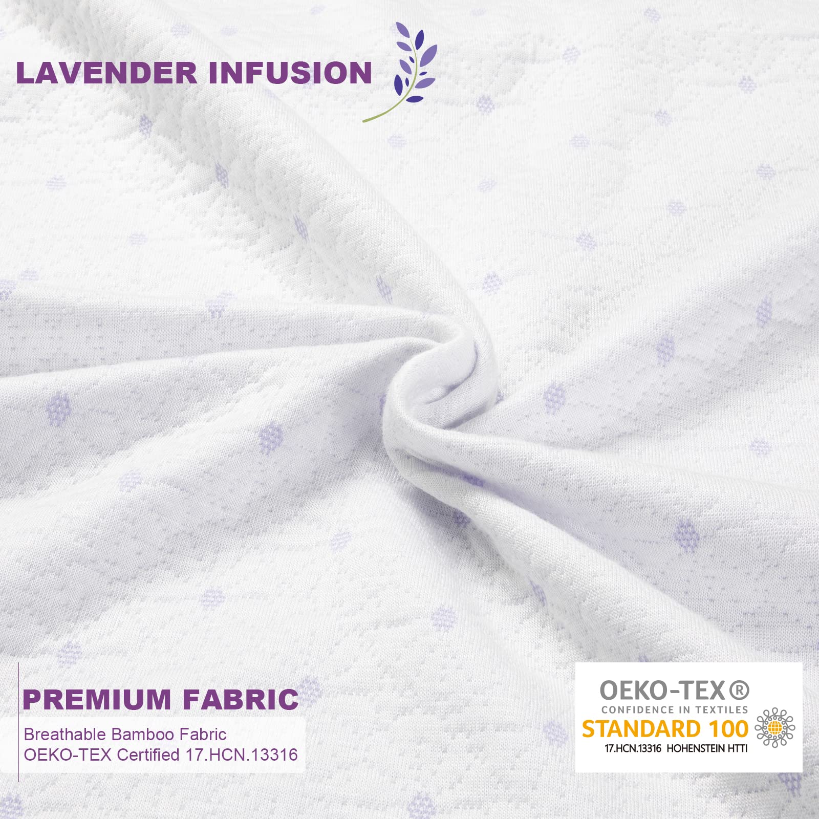 Ferlizer 4 Inch Queen Mattress Topper Cover, Lavender Infused Bamboo Zippered Cover for Mattress Topper, Adjustable Straps, Removable and Washable