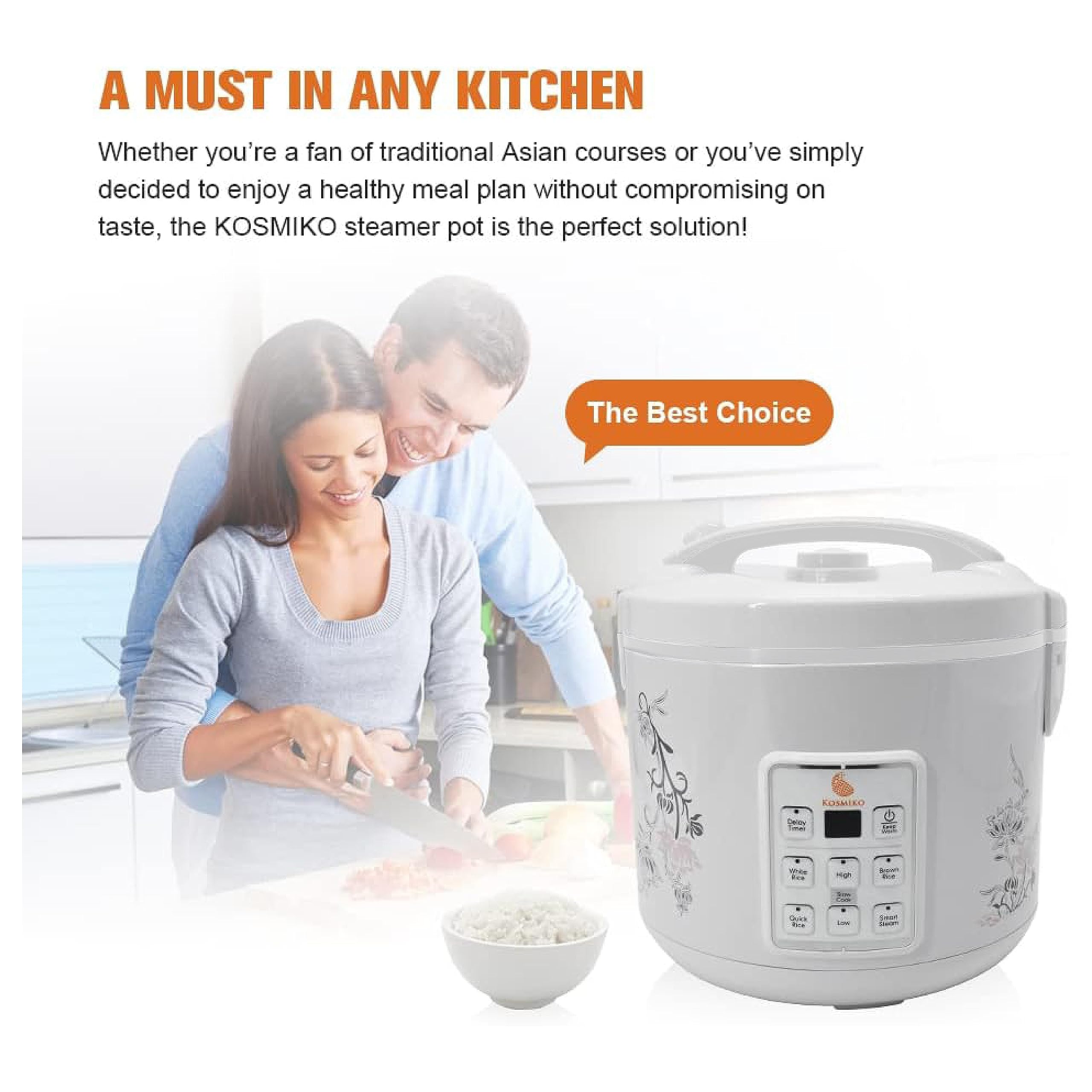 KOSMIKO Rice Cooker 20 Cup Cooked (10 Cup Uncooked)– Instant Pot Vegetable Steamer for Kitchen – Multipurpose Food Steamer for Rice, Meat, Veggies – Easy to Use and Elegant Design – Programable