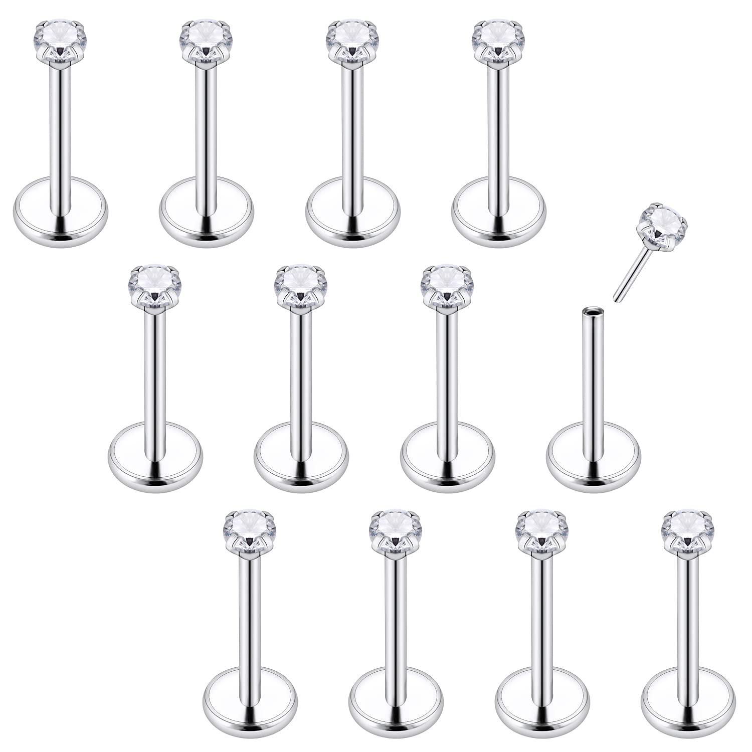 Dyknasz 20G Threadless Nose Stud Threadless Earring Set Surgical Steel Push in Nose Rings Studs for Women Nose Piercing Jewelry for Men Flat Back Cartilage Helix Tragus Earrings 10mm 3mm