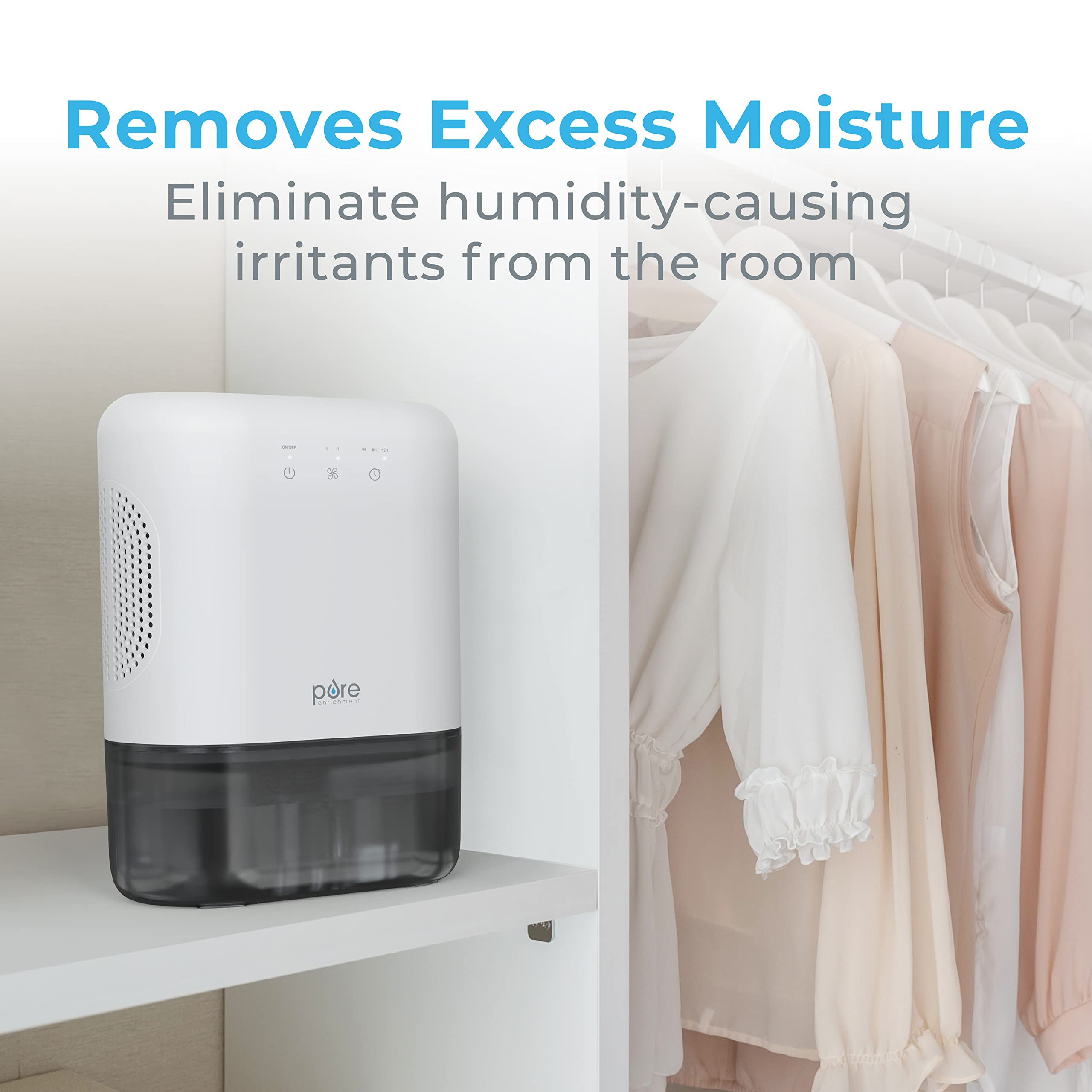 Pure Enrichment® PureDry™ Elite Dehumidifier – Extra-Large 2L Water Tank with Auto Shut-Off, Removes 20 oz. (600 mL) per day of Moisture from Closets, Bathrooms, RVs, Basements, Bedrooms, and Offices