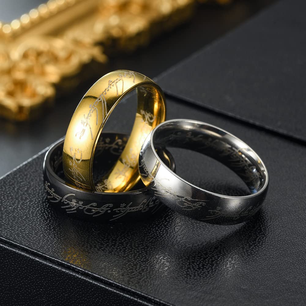 DONESA The One Ring Lord The Rings style tungsten ring，Men and women laser etching anime rings (Black, 10)