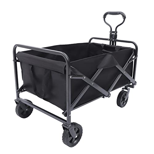 Collapsible Folding Outdoor Utility Wagon, Heavy Duty Foldable Camping Cart, Garden Tool Collection Utility Trolley with Adjustable Handle & Mesh Cup Holder for Garden Camping Picnic