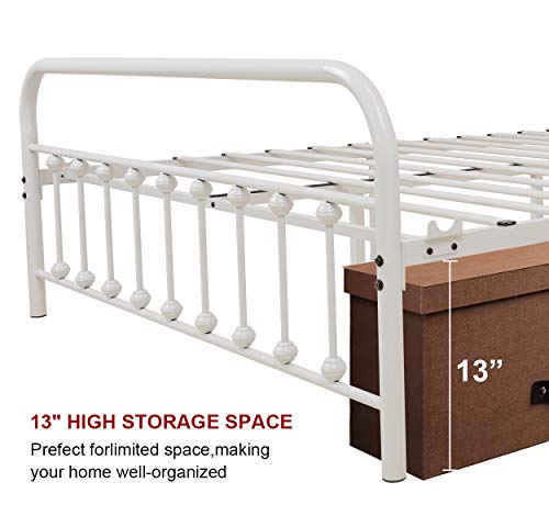 NEEBIRGELIA White Metal Bed Frame Queen Size with Headboard and Footboard Single Platform Mattress Base,Metal Tube and Iron-Art Bed(Queen,Grayish White)