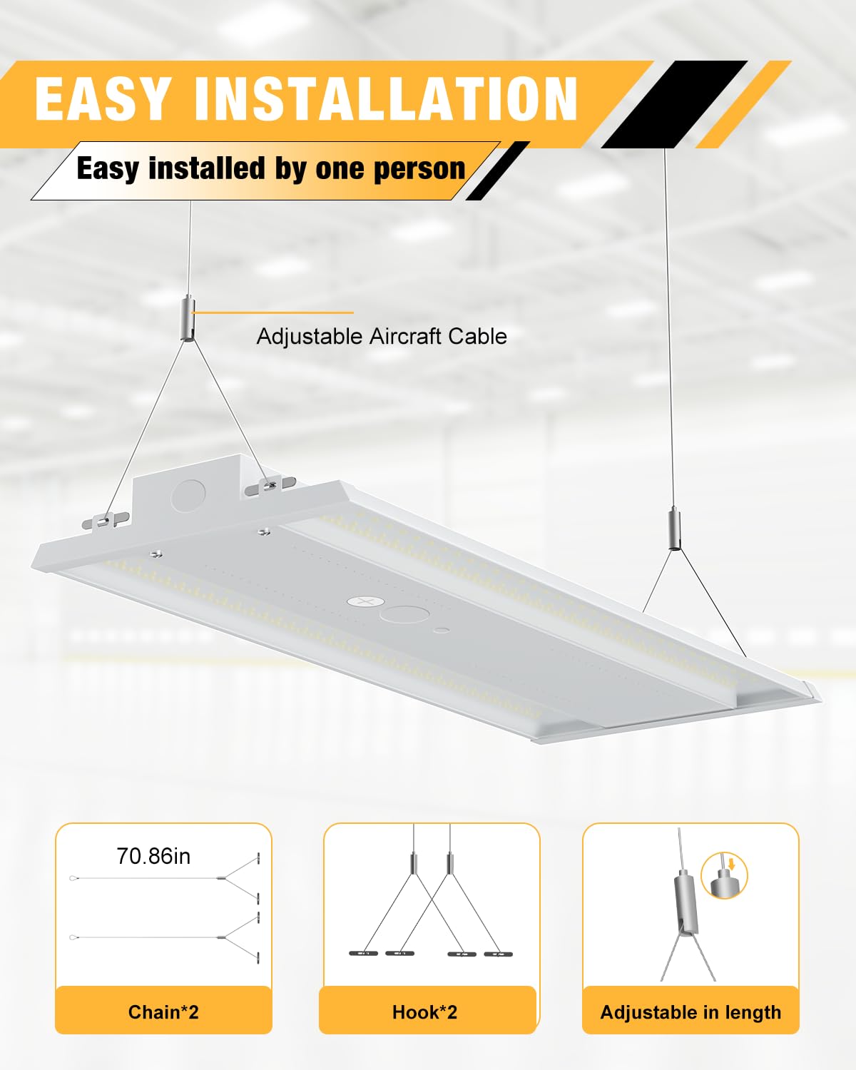 JC-LGL 210W LED Linear High Bay Light with PIR Sensor,LED High Bay Shop Lights Fixture, Compatible with Industrial 120-277V, LED Linear High Bay Light for Shop Garage Warehouse