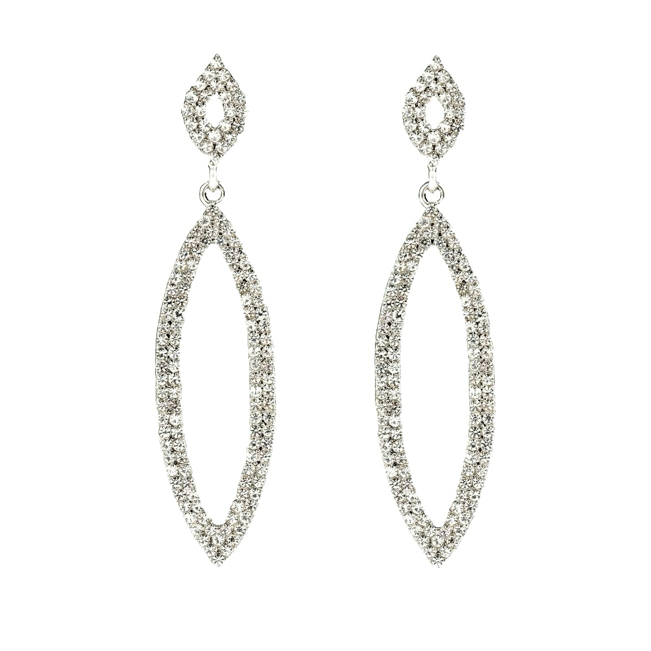 CRUINNE Silver Clear Rhinestone Dangle Earrings Long Bling Crystal Drop Bride Jewelry for Women Wedding Prom