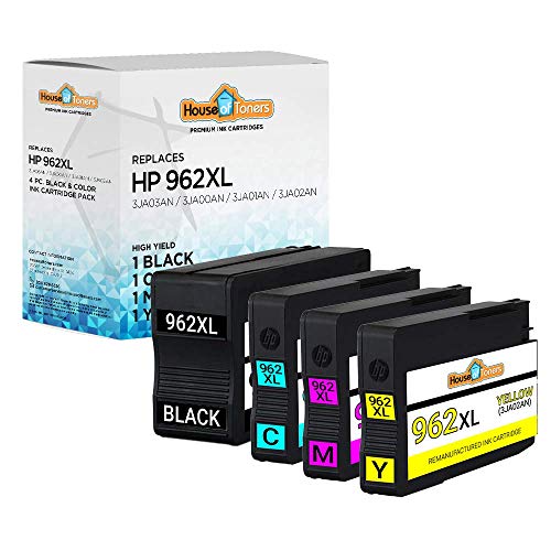 Houseoftoners Remanufactured Ink Cartridge Replacement for HP962XL Envy (5540,5640, 5660, 7644, 7645) OfficeJet (5740, 5742, 8040) (1 Black/ 1 Cyan/ 1 Magenta/ 1 Yellow, Pack of 4)