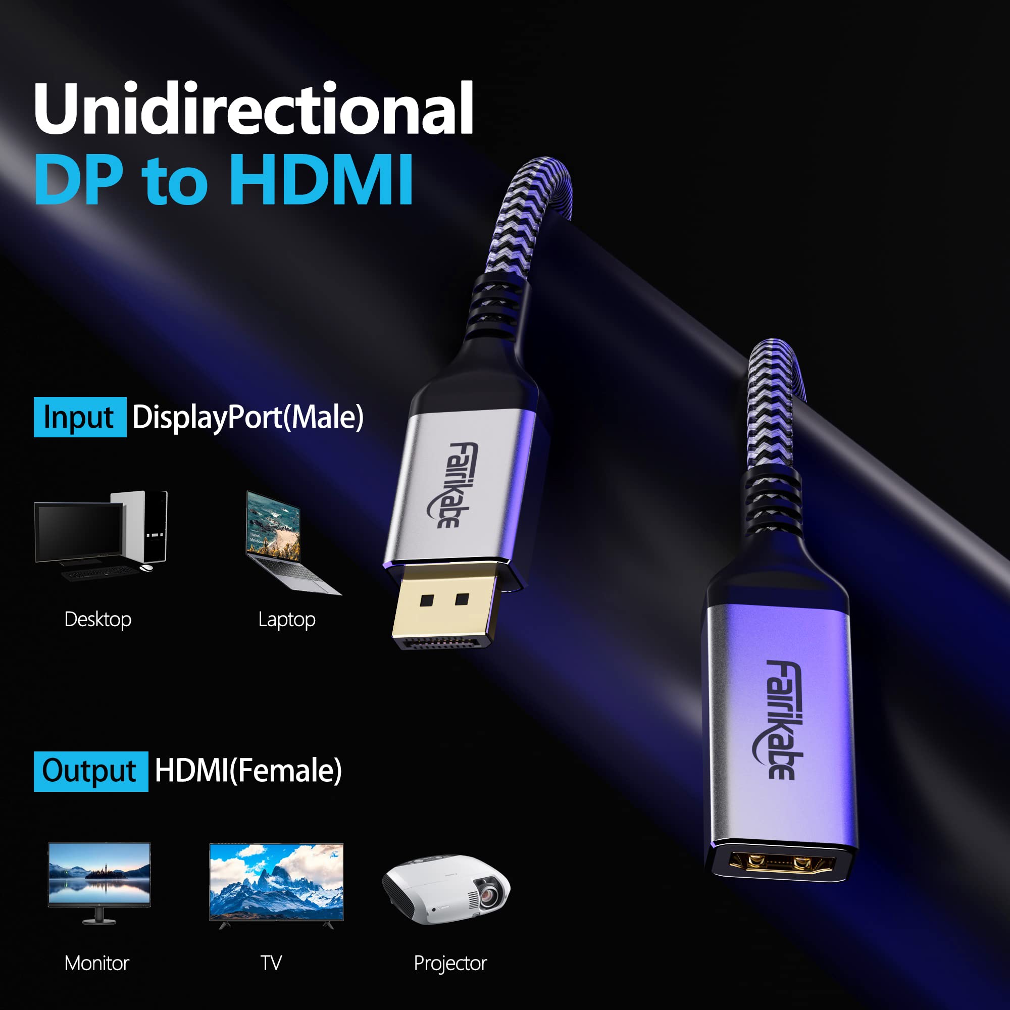 DisplayPort to HDMI Adapter, DP to HDMI 4K Converter, Uni-Directional Display Port Male to HDMI Female Adapter for Monitor,Desktop, Laptop…