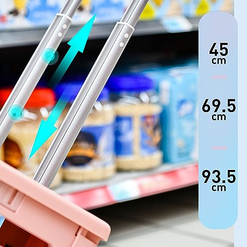 Collapsible Utility Cart Wheel Shopping Folding Grocery Transportation High Rise Small Casters Storage Carts (Pink)