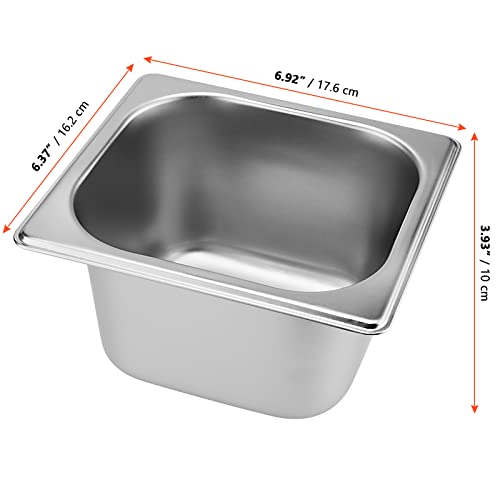SINJEUN 8 Pack 1/6 Size x 4 Inch Deep Steam Table Pans, Stainless Steel Steam Pan Catering Food Pan for Restaurant, Hotel, Catering, Silver