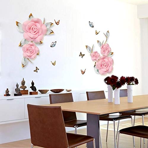COVPAW® Wall Sticker & Mural Rose Vine Pink Home Decor Accent Living Room Bedroom Flower Wall Decal Corridor Stair Removable