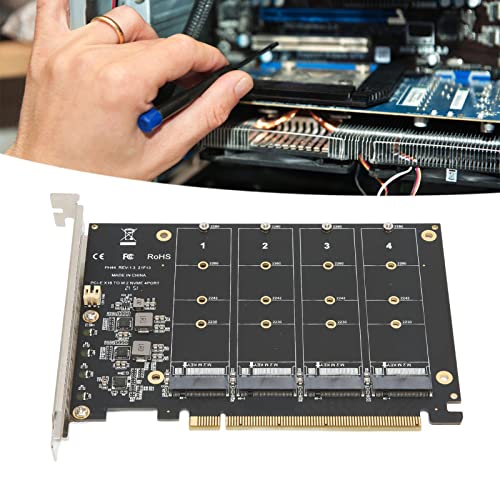Gaeirt NVME Card, High Speed PCIE X16 Interface M.2 SSD Adapter Full Speed Signal for 4 NVME PCIe Protocol SSDs for PCIE3.0 4.0
