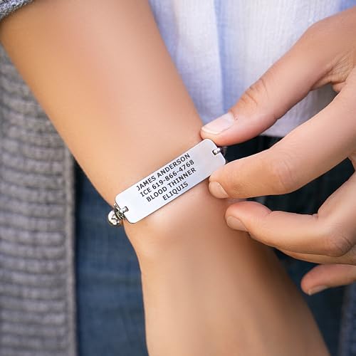 Divoti Custom Engraved Classic Medical Alert ID Bracelets for Women, w/Anchor Chain โ Red/8.0"