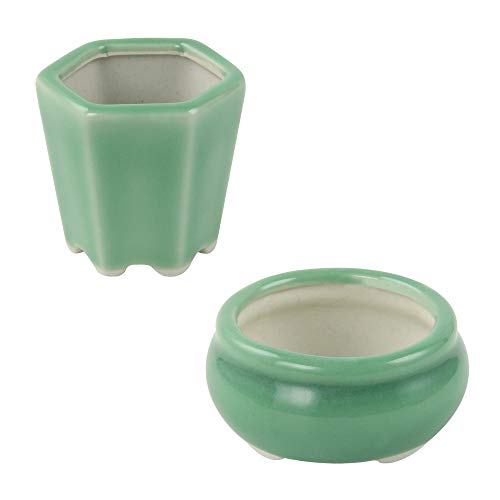 Happy Bonsai 2.4-2.8" (6-7cm) Mini Green Pots Value Set of 2