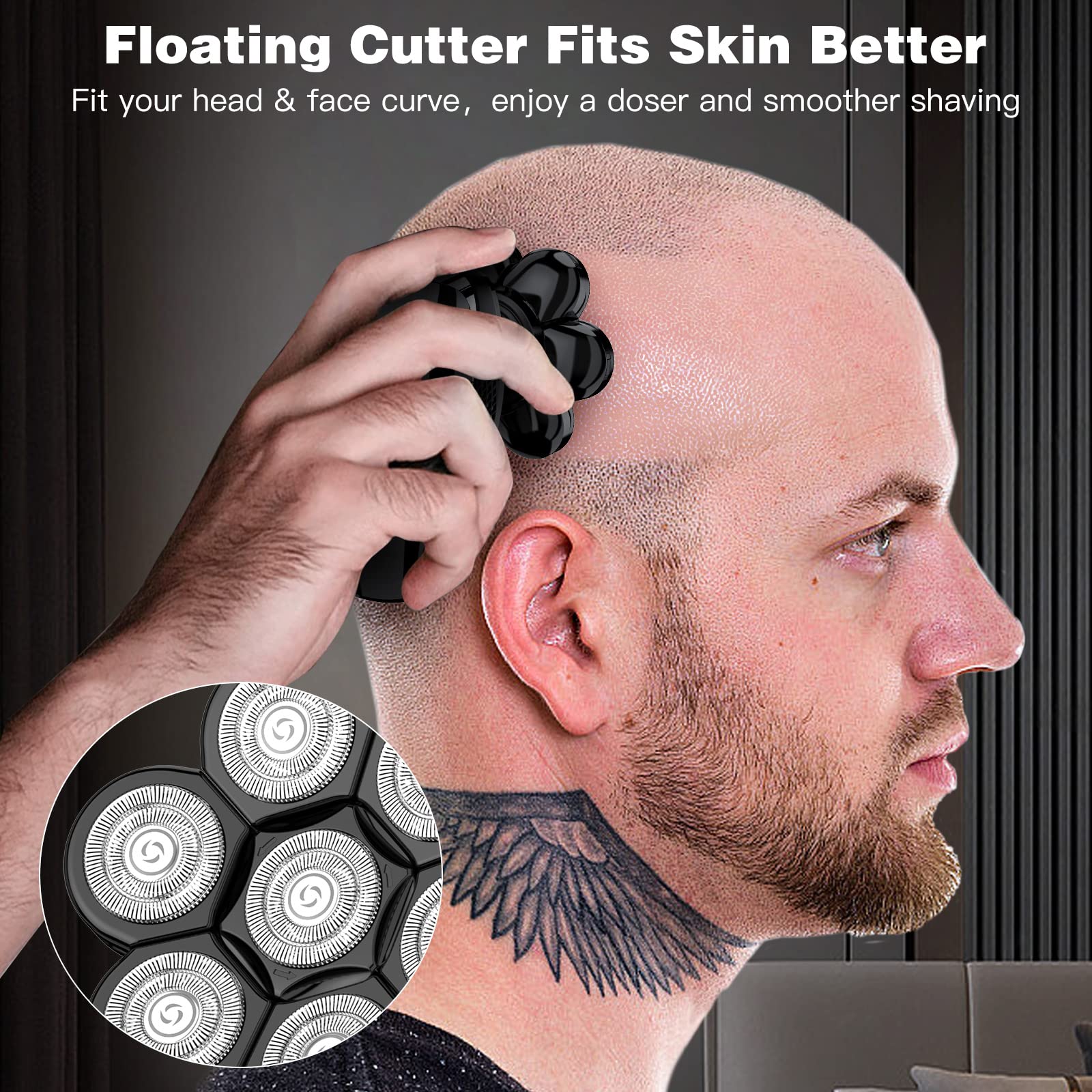 Head Shaver, 5 in 1 Head Shavers for Bald Men, Bald Head Shavers for Men with Nose Hair Sideburns Trimmer, Waterproof Wet/Dry Men Grooming Kit, LED Display, USB Rechargeable