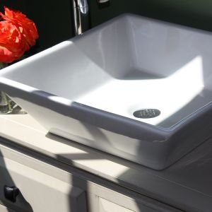 Nantucket Sinks NSV109 16-Inch Square Ceramic Vessel Pyramid Vanity Bathroom Sink, White