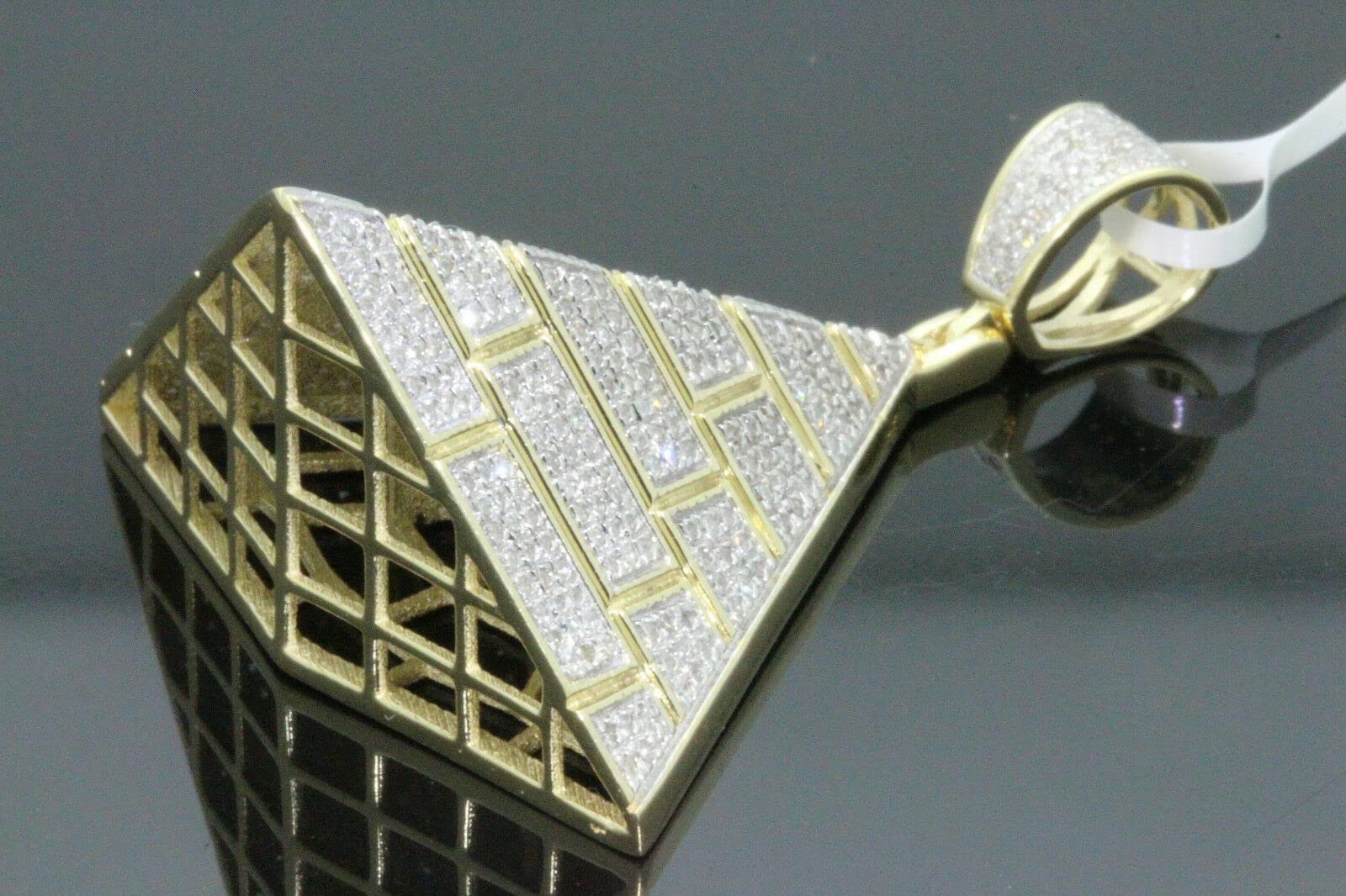 DTJEWELS 1.00 Ct Round Cut Diamond 1.50" Egyptian Pyramid Cross Pendant 14K Yellow Gold Finish
