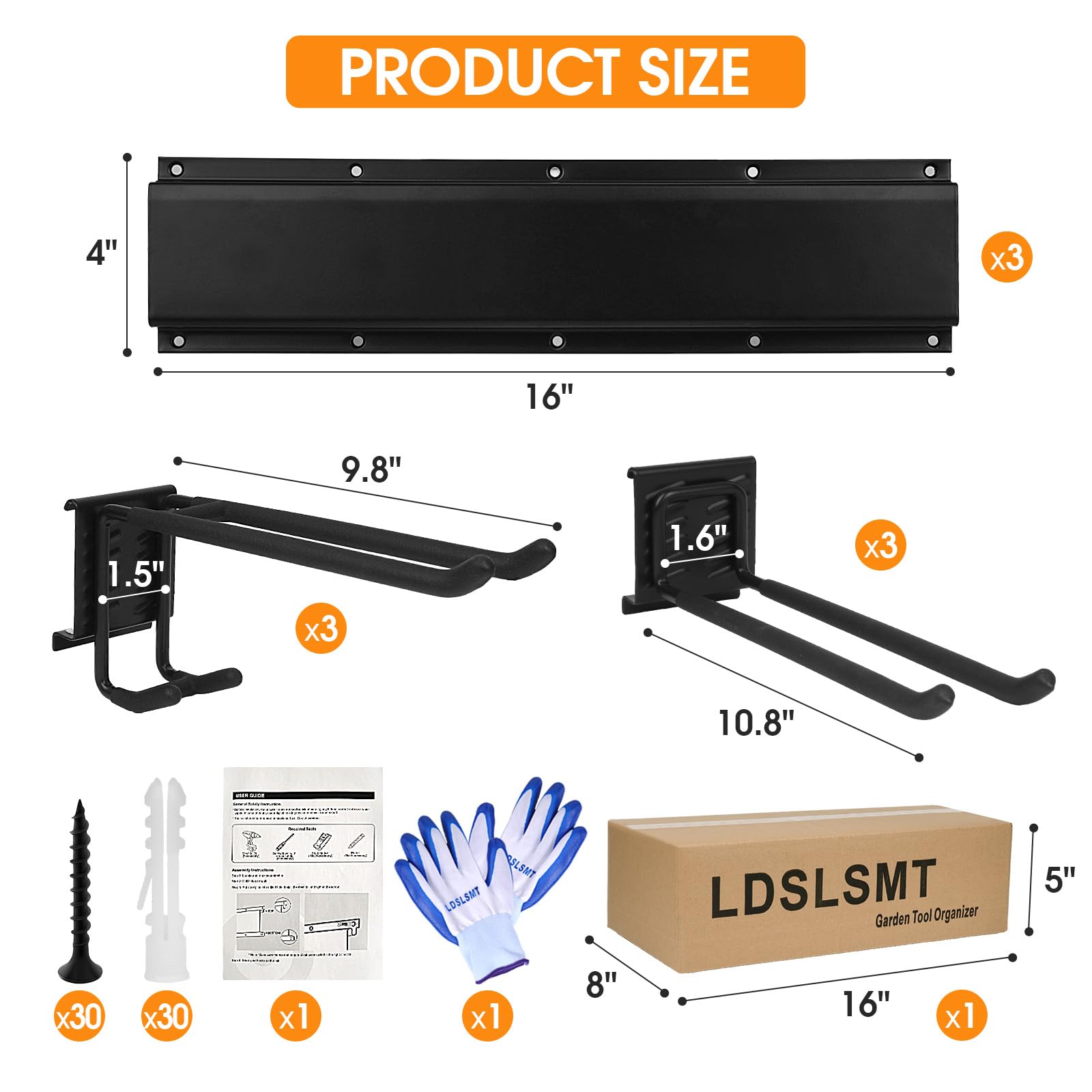 Garage Organization,Garage Tool Organizer with 6 Removable Hooks and 3Rails,Yard Tool Organizer For Garage 48 Inch,Tool Storage Organizer for Ski Gears, Chair, Broom, Mop, Rake Shovel Yard Tools