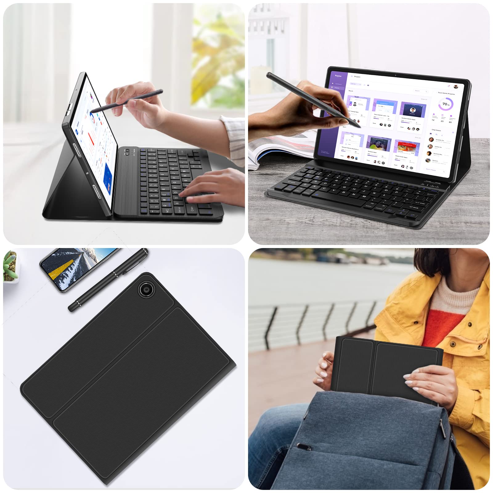 for Galaxy Tab A8 Keyboard Case 10.5 inch 2022, Long Battery Life & Rechargeable - Bluetooth Detachable Keyboard for Samsung Tablet A8 (SM-X200 X205 X207) Slim Folio TPU Stand Case, Black