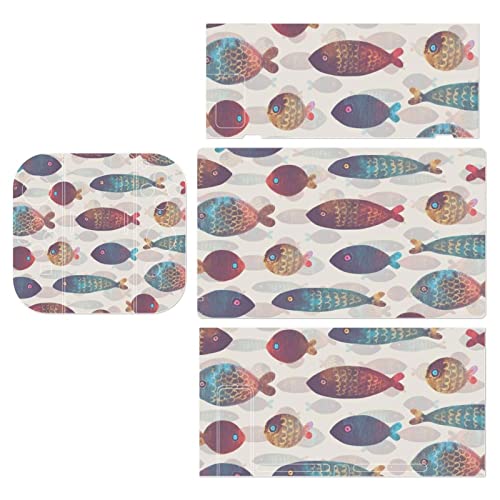 Funny Colorful Watercolor Fish Art Cute Skin Decal Stickers Compatible with Switch Protective Faceplate Full Set Console