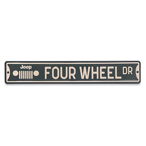 Open Road Brands Jeep Four Wheel Drive Street Sign - Jeep Metal Street Sign for Garage, Man Cave or Shop