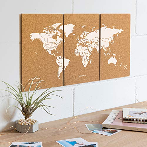 Push Pin Travel Map Kit Includes: Cork World Travel Map, World Flags, Monument and Food Stickers, for Travelers (White, Puzzle M Standard)