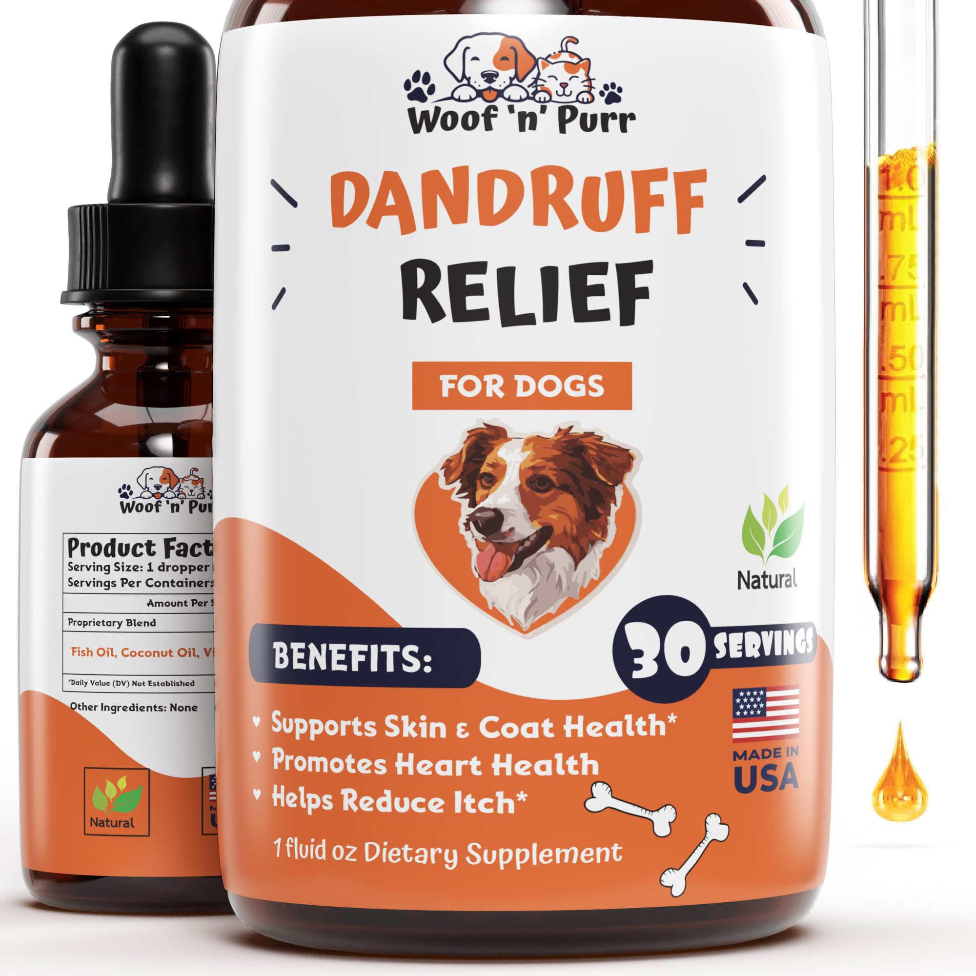 Natural Dog Dandruff Treatment - Supports a Health Skin & Coat, & Dandruff Relief - Dog Dry Skin - Dog Dry Skin Treatment - Dog Skin and Coat Supplement - Skin and Coat Supplement for Dogs - 1 fl oz