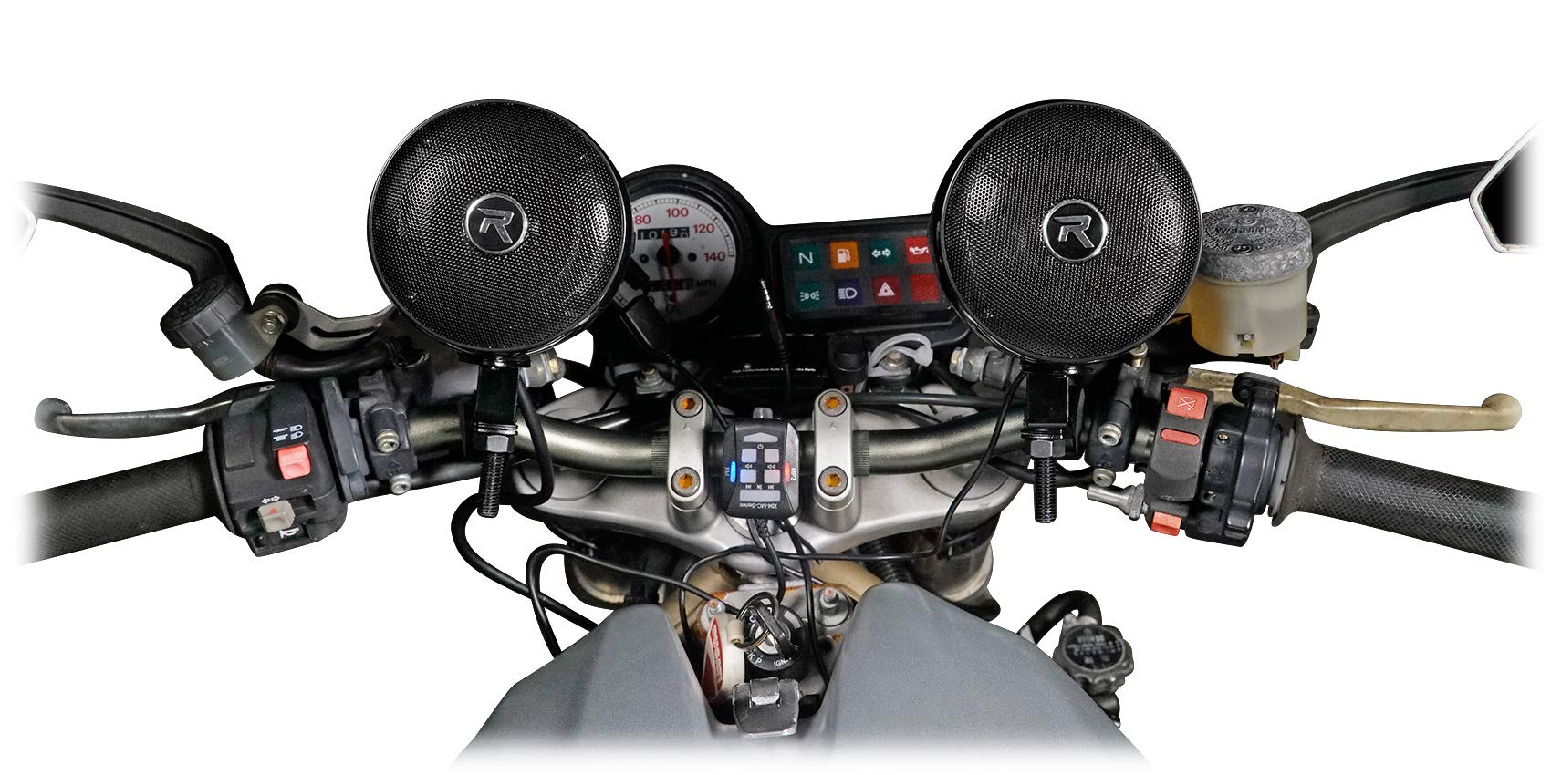 Rockville rocknride (2) RockNRide 3" Powered Bluetooth Metal Motorcycle Handlebar Speakers, Black