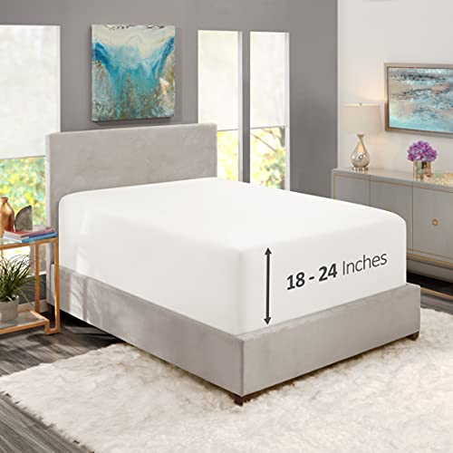 Nestl White California King Fitted Sheet, Extra Deep Pocket Cal King Fitted Sheet Only, 1800 Microfiber Fitted Bed Sheet, Ultra Soft Fitted Sheet California King Fits up to 24 Inch Mattress