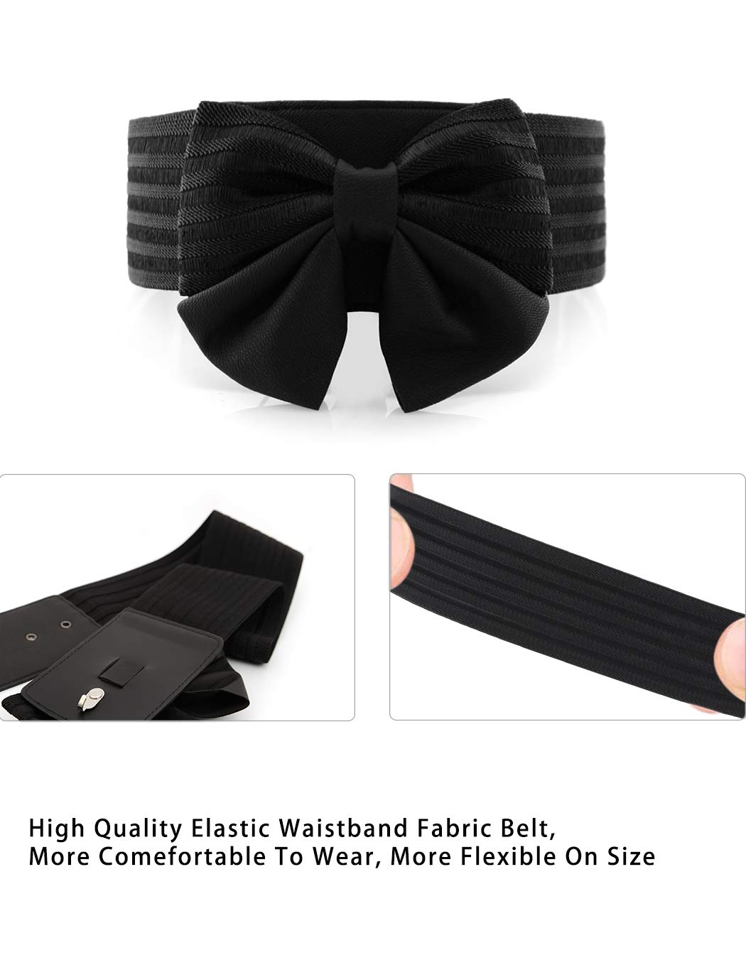 YALEMEI Women's Cute Bow Wide Elastic Waist Belt - Adorable Accessory Dress, Black, Medium