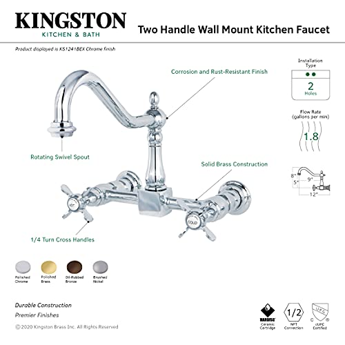 Kingston Brass KS1242BEX Essex Bridge Kitchen Faucet, Polished Brass