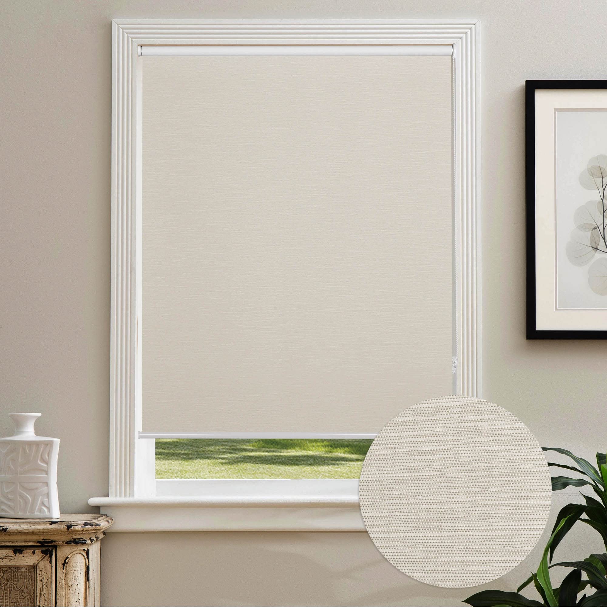 CUCRAF 100% Blackout Roller Window Shades, Striped Jacquard Pattern Room Darkening Roller Blinds for Bedroom Office and Home, Easy to Install, Light Beige,23" W x 75" H
