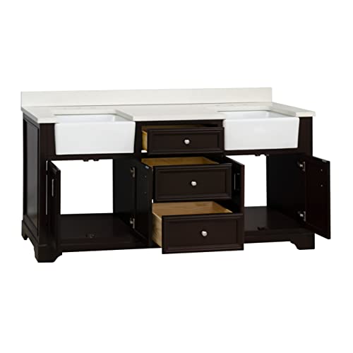 Kitchen Bath Collection Zelda 72-inch Double Farmhouse Vanity (Quartz/Chocolate): Includes Chocolate Cabinet with Stunning Quartz Countertop and White Ceramic Farmhouse Apron Sinks