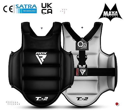 RDX Boxing Chest Guard Reversible, Kickboxing MMA Muay Thai Body Protector, Sparring Training Punching, Adjustable Shield, Martial Arts Upper Belly Rib Pad, Taekwondo Vest (Black, L/XL)