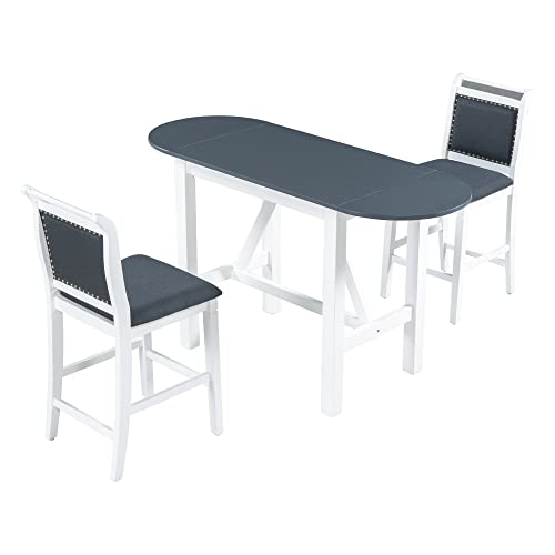 Harper & Bright Designs 3 Piece Counter Height Kitchen Dining Set with Drop Leaf Dining Table and 2 Dining Padded Chairs, Dining Room Set for Small Places, White