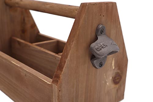 H&F BBQ/Beer Paulownia Wood Wooden Caddy with Bottle Opener, And Handle