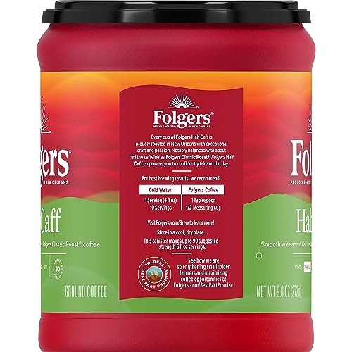 Folgers Half Caff Ground Coffee, Medium Roast, 9.6 Ounce