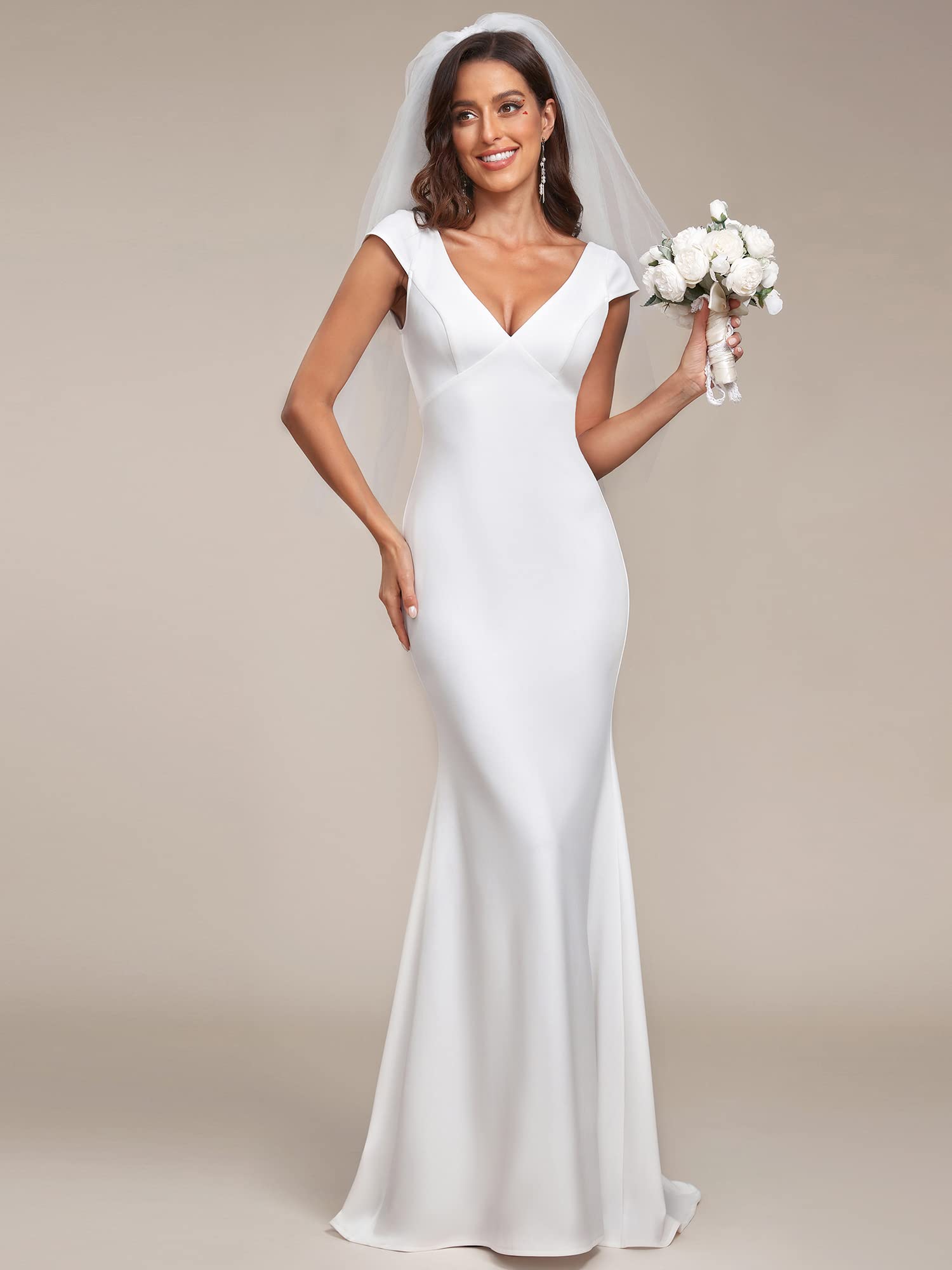 Ever-Pretty Women's Vintage Back Lace Applique Bodycon Mermaid Wedding Gowns for Bride 2022 White US16