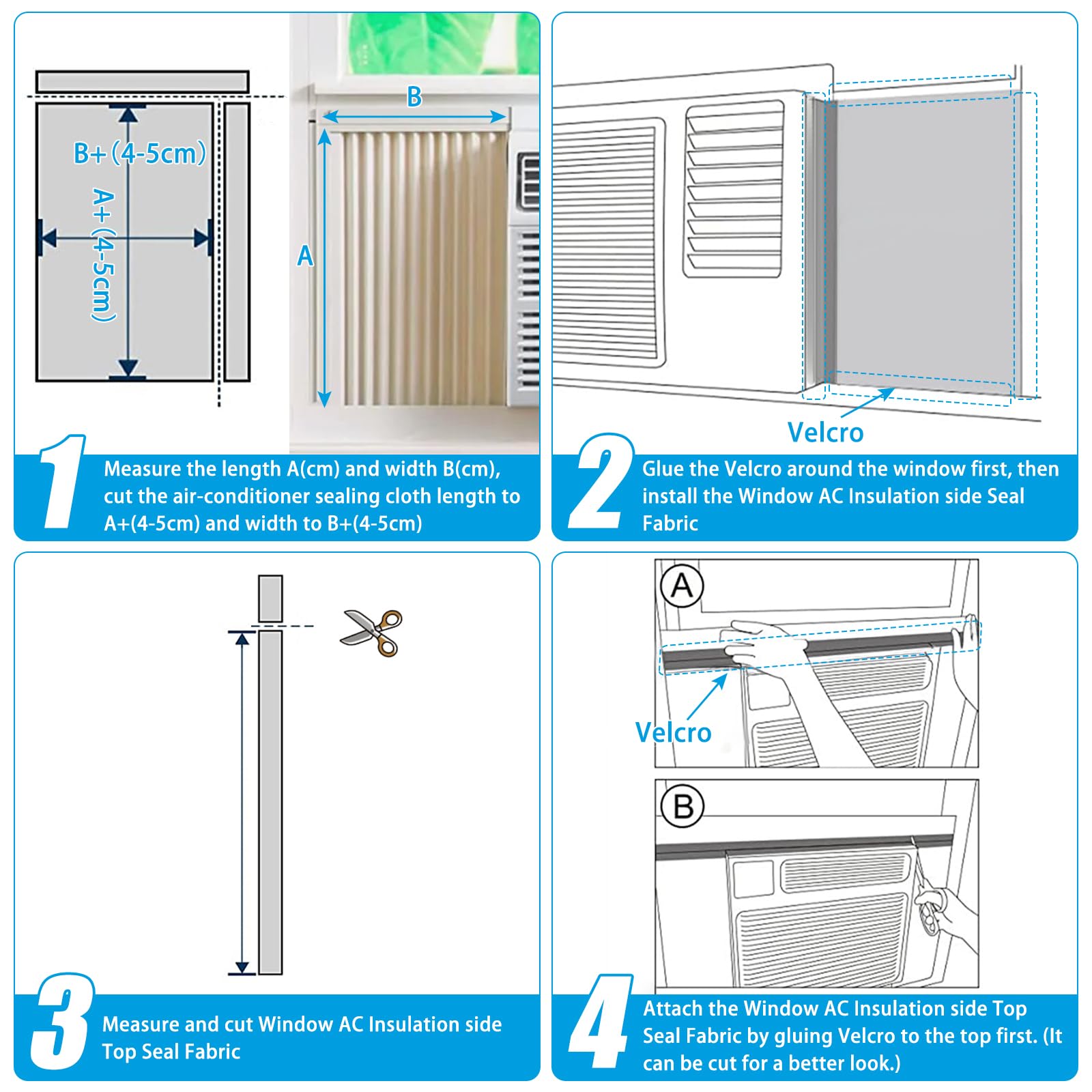 Gpaentsn AC Insulation Side Fabric Seal Vent Kit, Window Air Conditioner Seal Vent Kit with Top Seal Strip, Adjustable