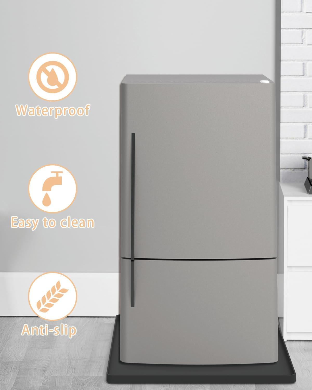 HOUSEASSIST Mini Fridge Silicone Mat with Raised Edges 24" x 24" Water Leakage Moldy and Floor Damage for Elecrical Equipment Such as Washing Machines Dryer Mini Fridge