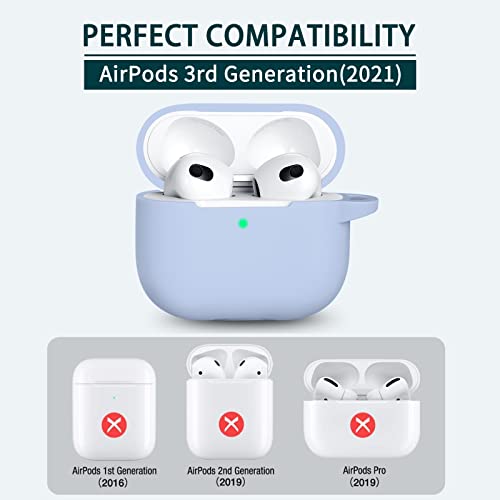 MHYALUDO AirPods 3 Case Cover, Soft Silicone Protective Case Skin for Airpods 3rd Generation 2021 Charging Case with Keychain,Front LED Visible-Sky Blue