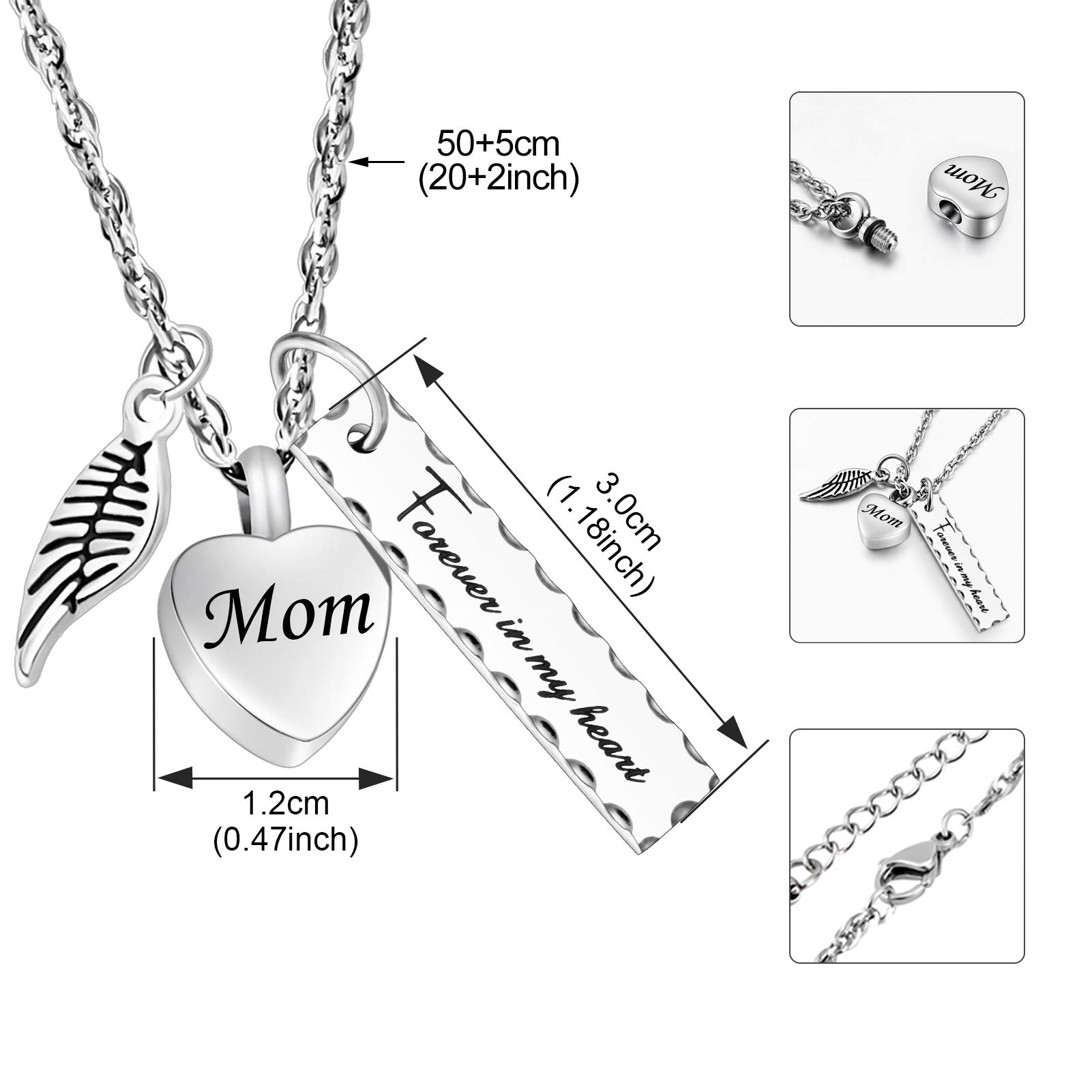 Dletay Urn Necklace for Ashes for Mom Cremation Jewelry for Ashes Memorial Ashes keepsakes Jewelry-Forever in My Heart