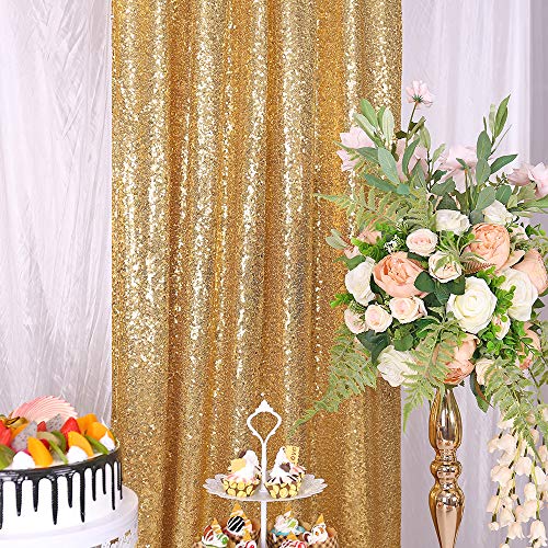 KNGKILQN Gold Sequin Backdrop Curtain - 2 Panels 2.2x8FT Gold Glitter Backdrop Party Photo Sequin Curtains Wedding Brithday Christmas Sparkle Photography Background