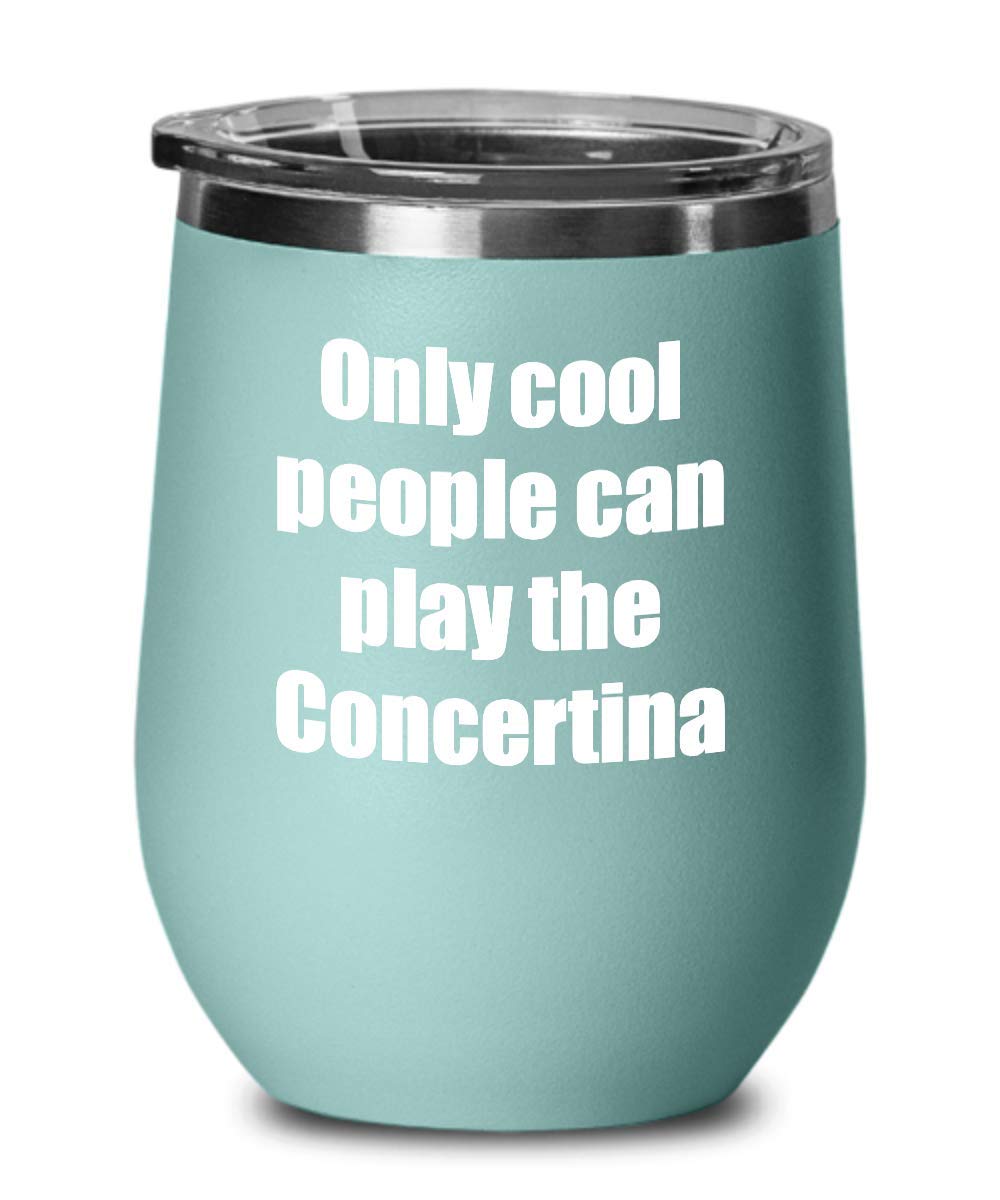 EzGift Funny Concertina Player Wine Glass Musician Gift Gag Insulated Tumbler With Lid Teal