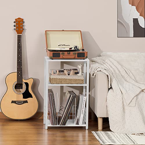 LELELINKY White End Tables Set of 2,Modern 3 Tier Side Table with Storage Shelf,Industrial Tall End Bedside Table, Metal Frame Night Stand for Small Space in Living Room Bedroom